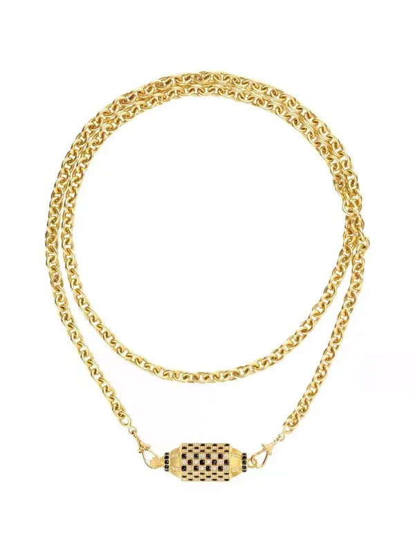 MARIE LICHTENBERG Diamond Checker Locket Necklace - Gold