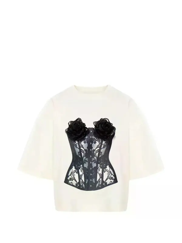 HAMZA Lace Corset Applique T-shirt - White