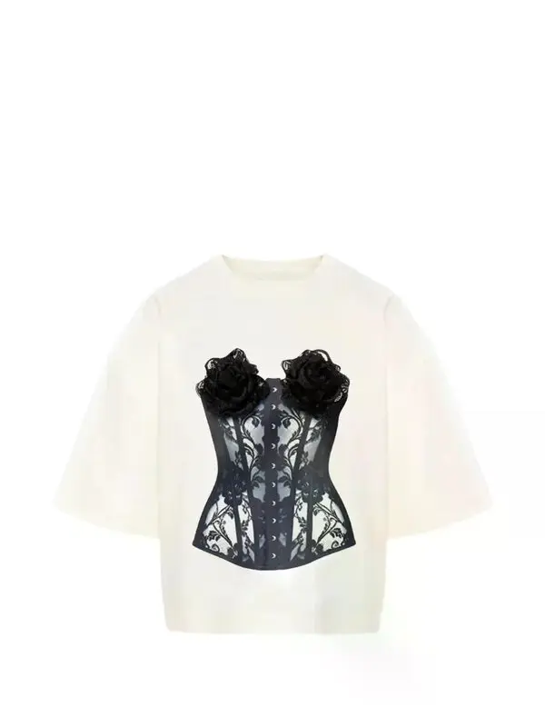HAMZA Lace Corset Applique T-shirt - White