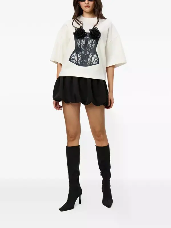 HAMZA Lace Corset Applique T-shirt - White