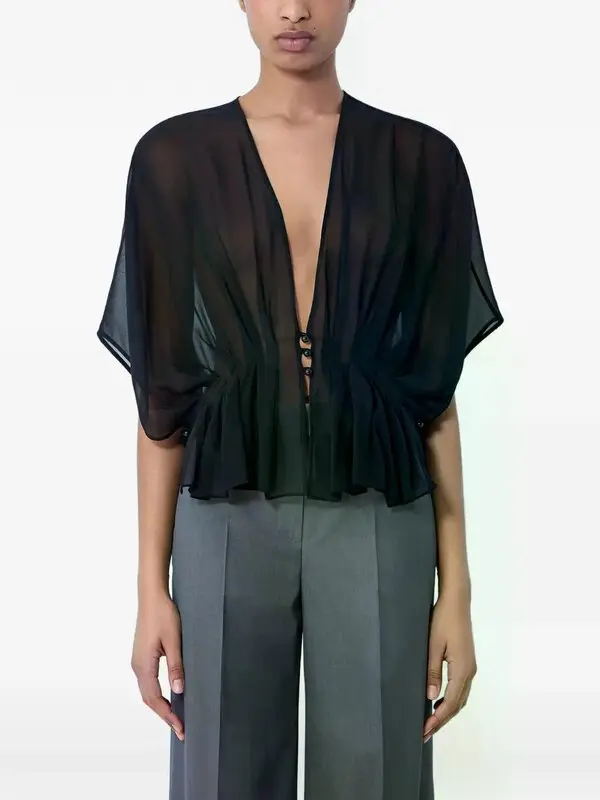 Max Mara Pleated V-neck Blouse - Black
