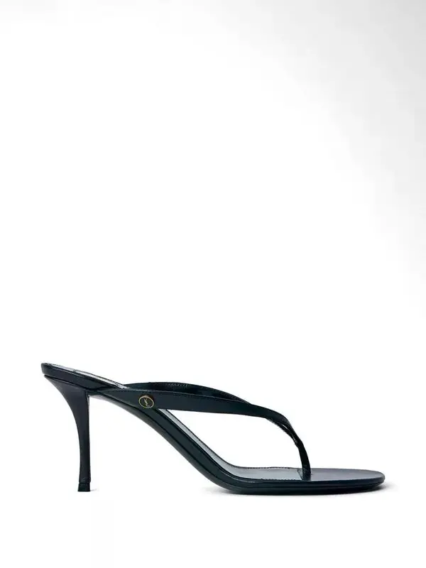 Saint Laurent Thong Strap Heeled Mules - Black
