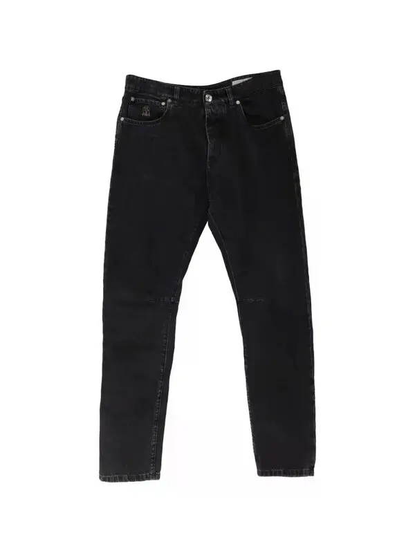 Brunello Cucinelli Embroidered Logo Cotton Jeans - Black