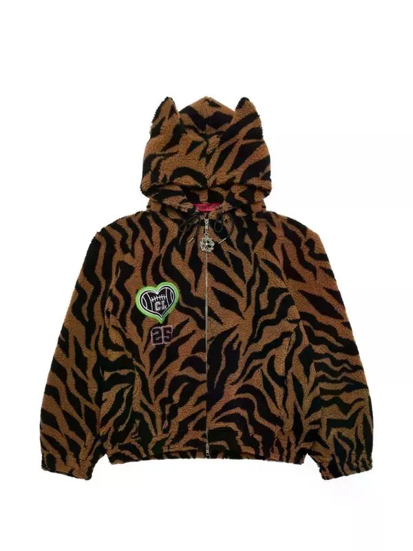 CHOPOVA LOWENA Tiger Print Hooded Sweatshirt - Brown