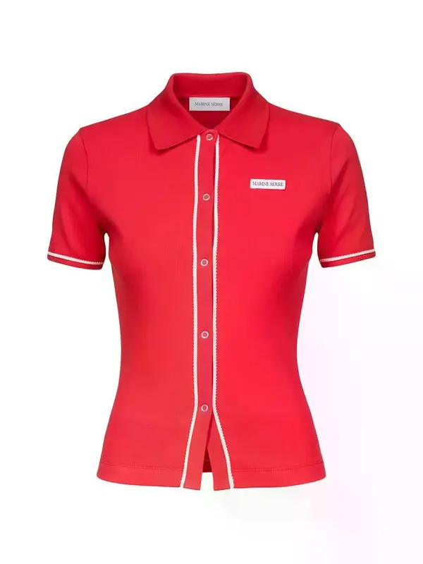 MARINE SERRE Ribbed Polo T-shirt - Red