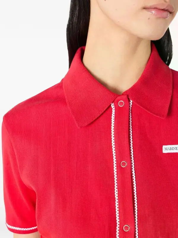 MARINE SERRE Ribbed Polo T-shirt - Red