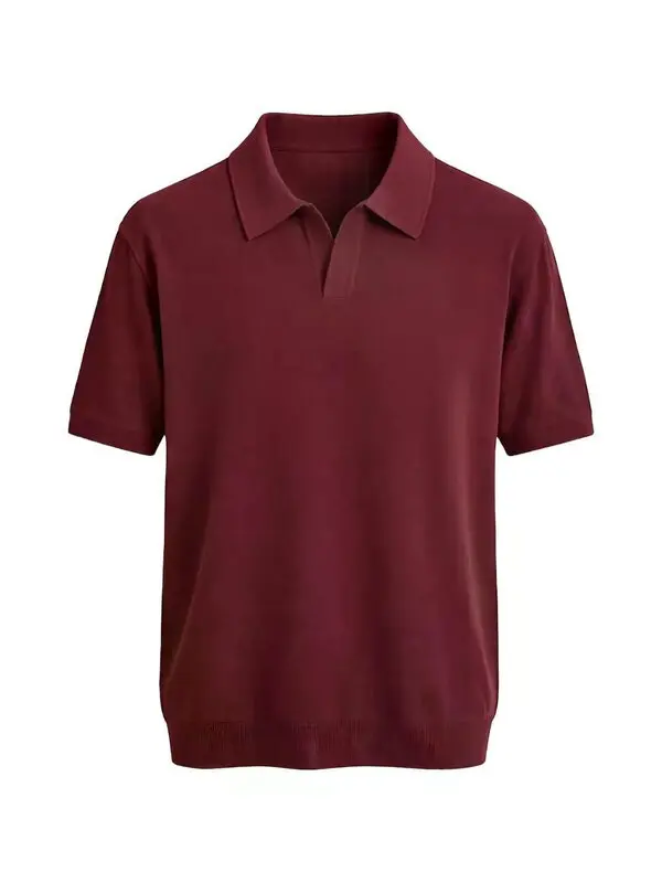 FRANZESE COLLECTION Ribbed V-neck Cotton Polo Shirt - Red
