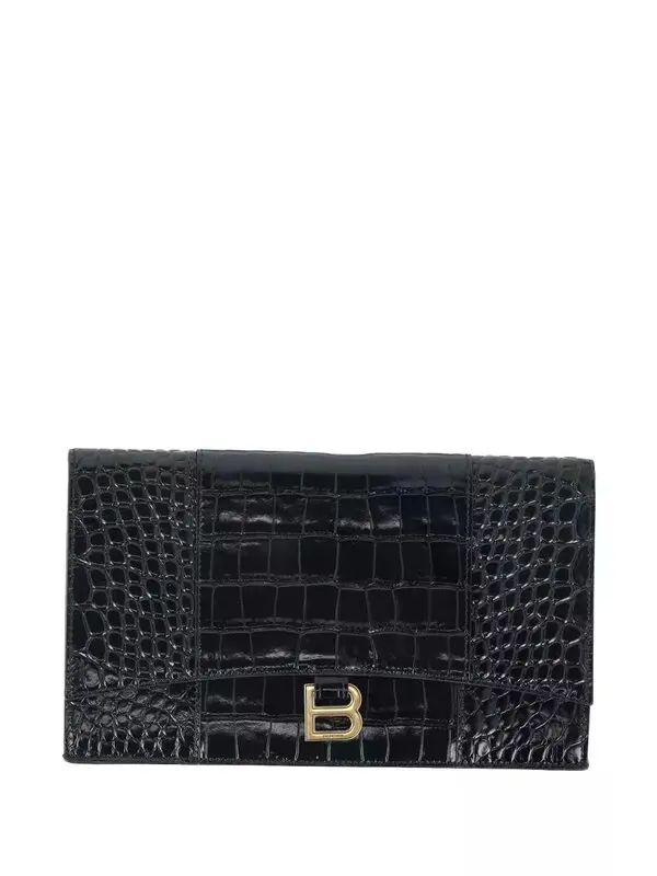 Balenciaga Hourglass Croc-embossed Clutch - Black