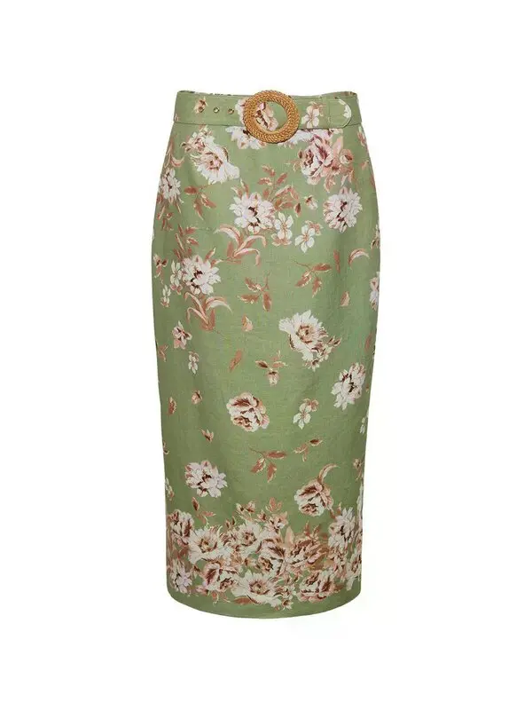 Cara Cara Floral-print Belted Midi Skirt - Green