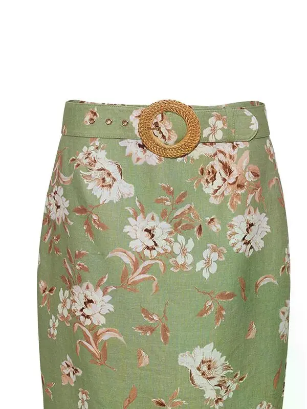 Cara Cara Floral-print Belted Midi Skirt - Green