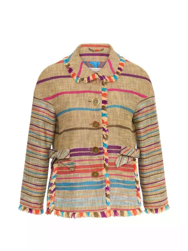MAISON COMMON Striped Fringed Jacket - Neutrals