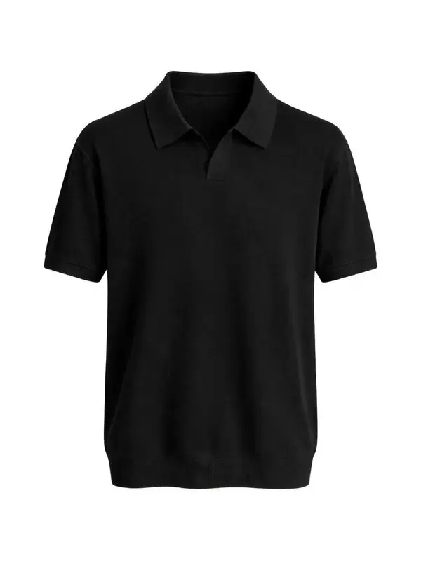 FRANZESE COLLECTION Ribbed V-neck Cotton Polo Shirt - Black