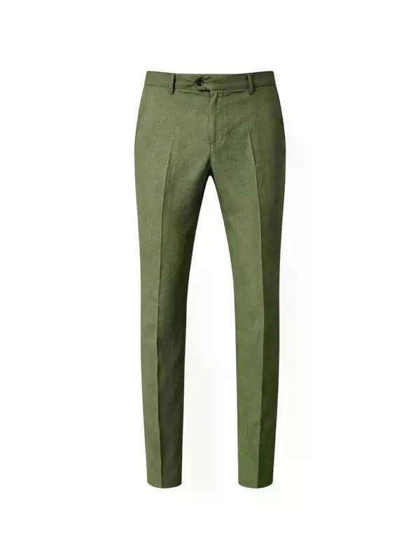 FRANZESE COLLECTION Slim-fit Pleated Linen Trousers - Green