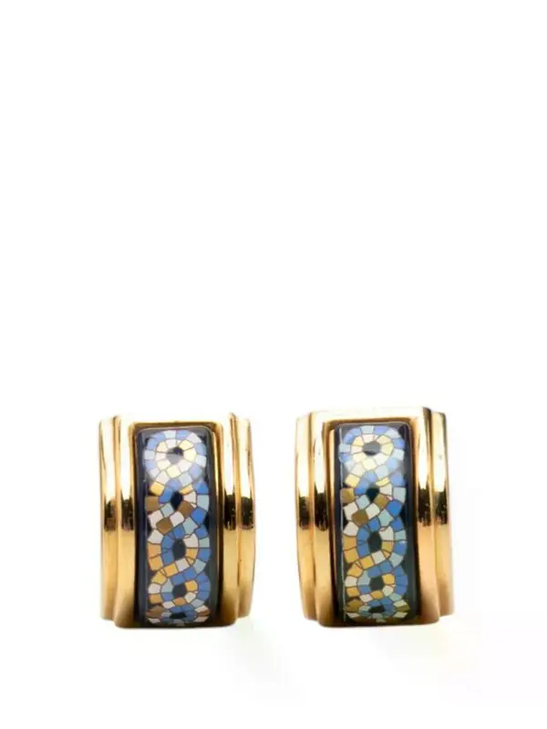 Hermès 2000-2025 Gold Plated Enamel Cloisonne Clip On Earrings Costume Earrings - Blue