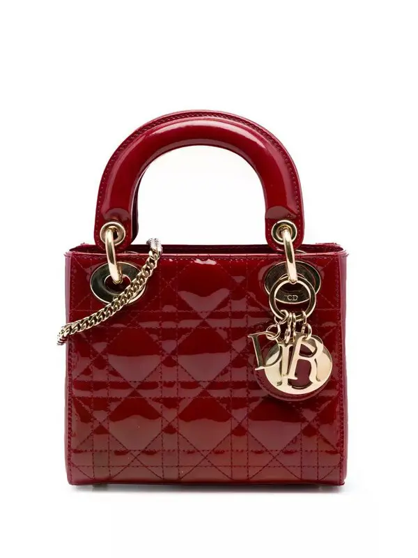 Dior 2018 Mini Patent Cannage Lady Satchel - Red