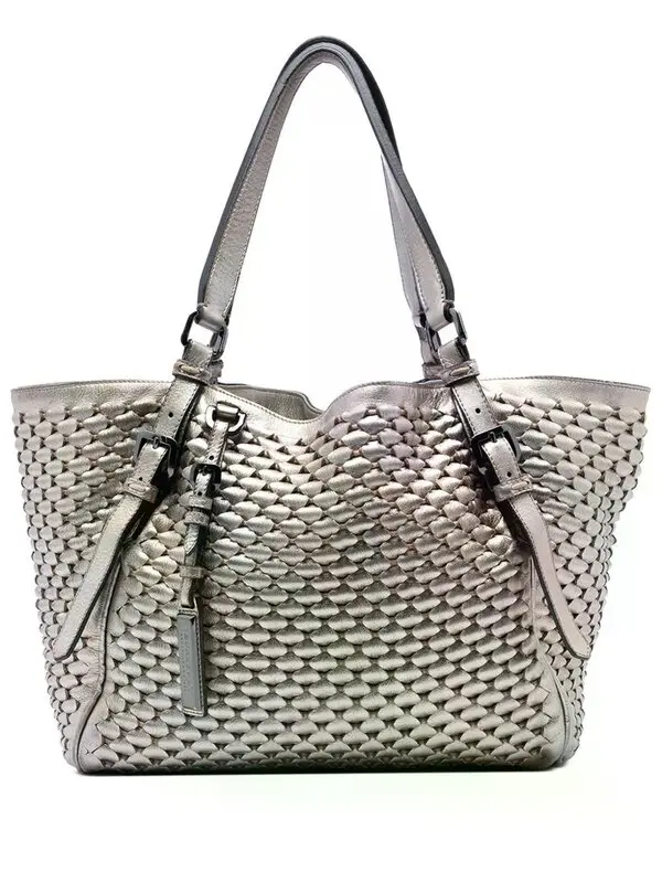 Burberry Metallic Woven Leather Tote Bag - Gold