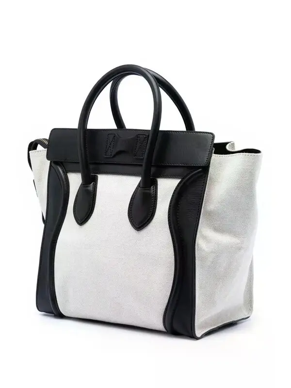 Celine 2011 Mini Bicolor Canvas And Leather Luggage Tote Handbag - Brown