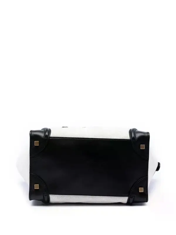 Celine 2011 Mini Bicolor Canvas And Leather Luggage Tote Handbag - Brown