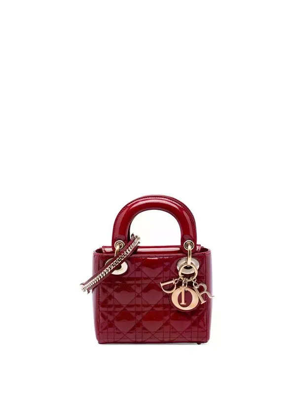 Dior 2018 Mini Patent Cannage Lady Satchel - Red