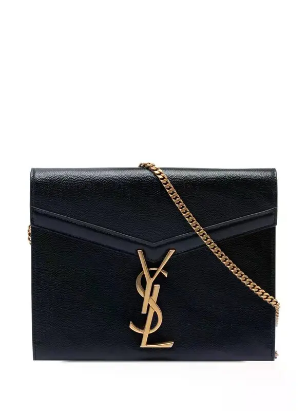 Saint Laurent Grain De Poudre Monogram Cassandra Chain Wallet - Black