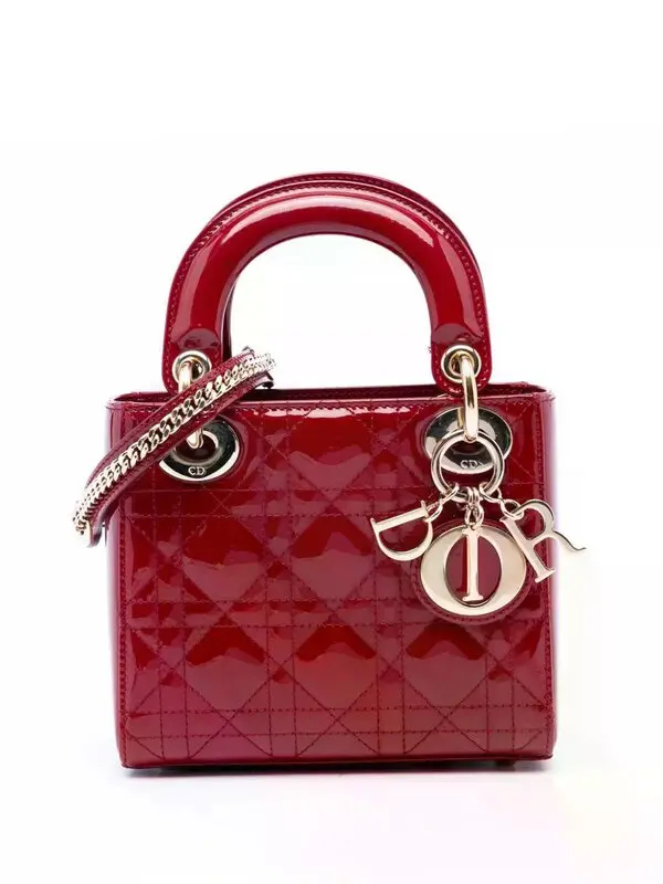 Dior 2018 Mini Patent Cannage Lady Satchel - Red