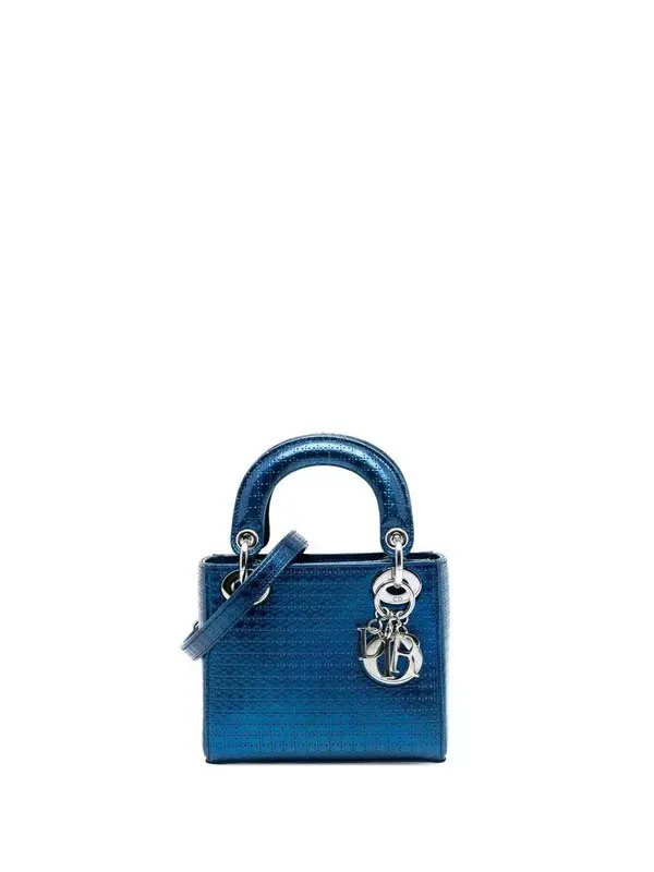 Dior 2016 Mini Metallic Patent Microcannage Lady Satchel - Blue