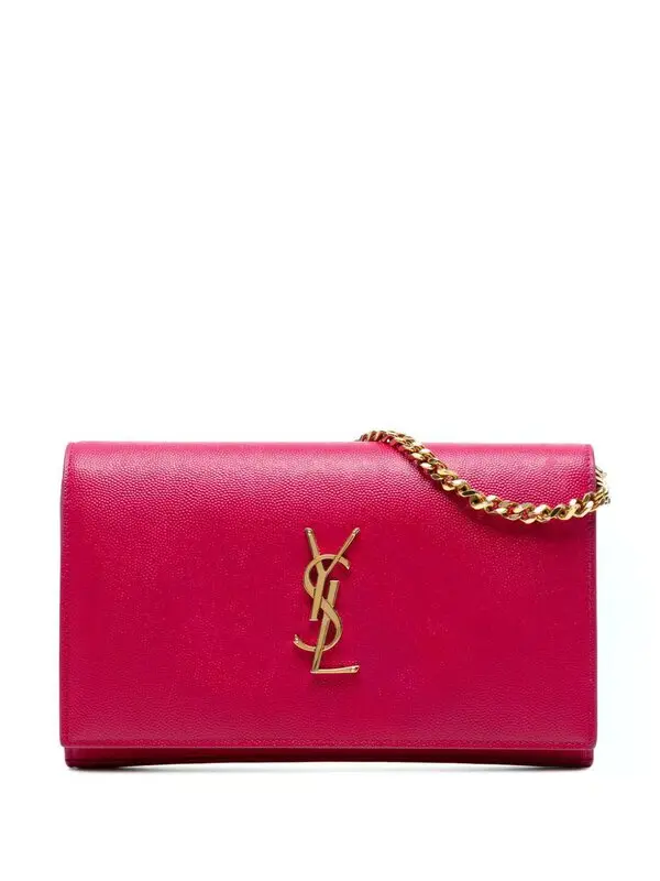 Saint Laurent Grain De Poudre Monogram Kate Wallet On Chain - Pink
