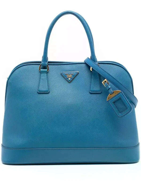 Prada Large Saffiano Lux Open Promenade Satchel - Blue