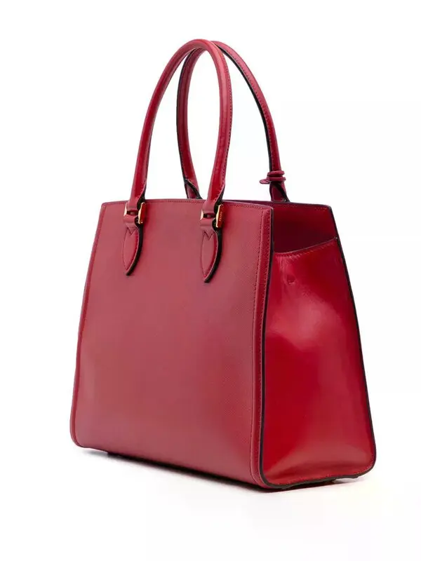 Prada Soft Calf Trimmed Saffiano Convertible Tote Satchel - Red