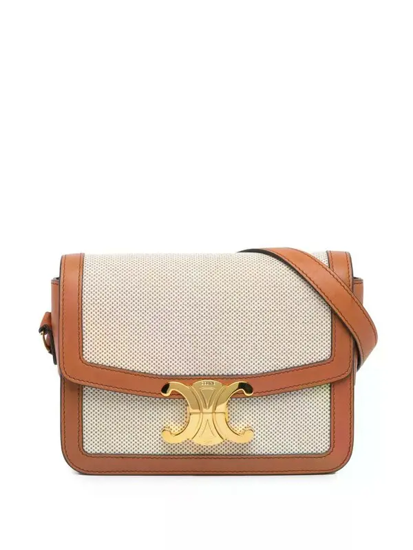 Celine 2020 Teen Canvas And Calfskin Triomphe Crossbody Bag - Neutrals