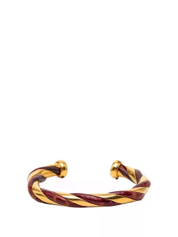 Hermès 2000-2025 Gold Plated And Leather Twisted Cuff Bracelet Costume Bracelet - Red