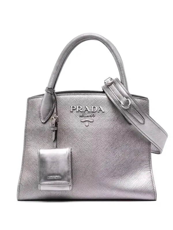 Prada Small Saffiano Cuir Monochrome Top Handle Satchel - Silver