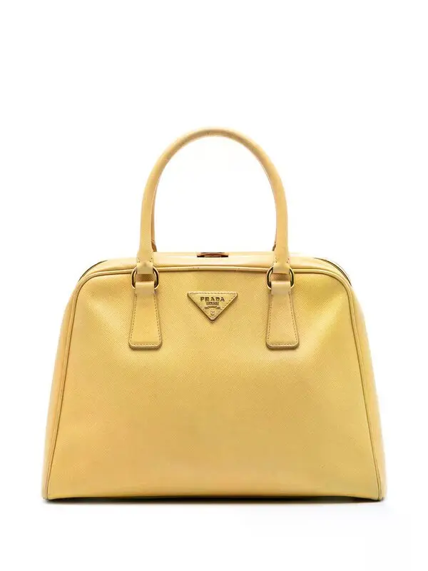 Prada Saffiano Lux Pyramid Frame Satchel - Yellow