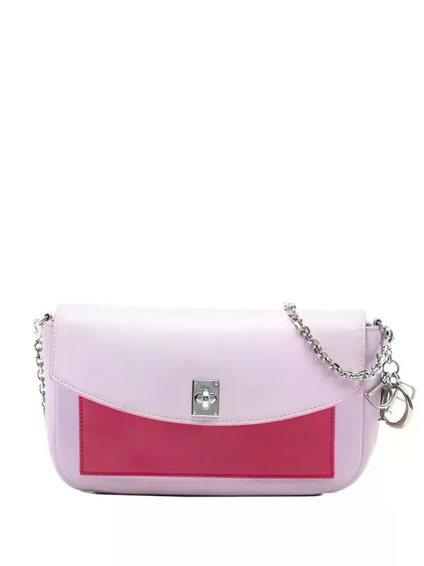 Dior 2014 Tricolor Leather Turn Lock Wallet On Chain Crossbody Bag - Pink