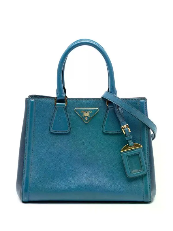 Prada 2013-2025 Small Bicolor Saffiano Lux Galleria Satchel - Blue