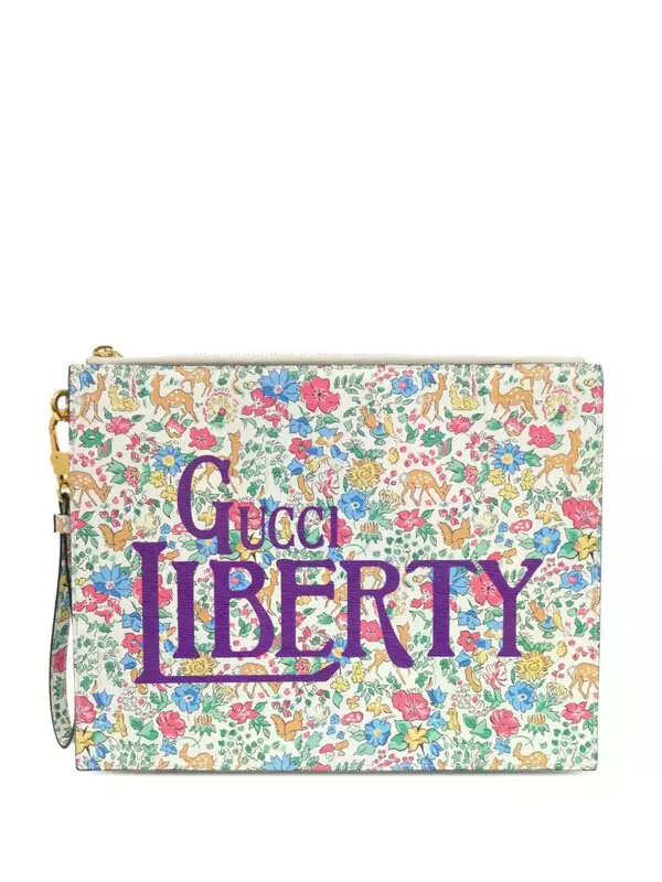 Gucci Liberty Leather Flora Clutch Bag - White