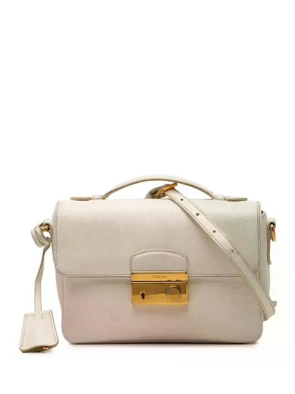 Prada 2013-2026 Saffiano Sound Lock Satchel - White