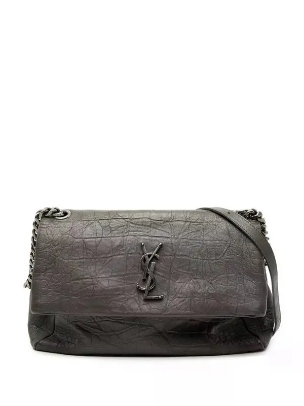 Saint Laurent 2019 Medium Croc Embossed Calfskin Monogram West Hollywood Crossbody Bag - Grey