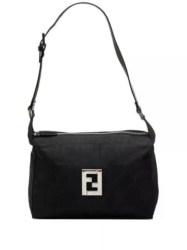 Fendi 2000-2010 Zucca Nylon Shoulder Bag - Black