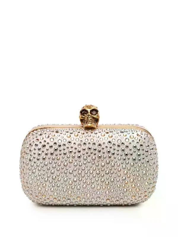 Alexander McQueen 2010-2026 Crystal Embellished Satin Skull Clutch Bag - Brown