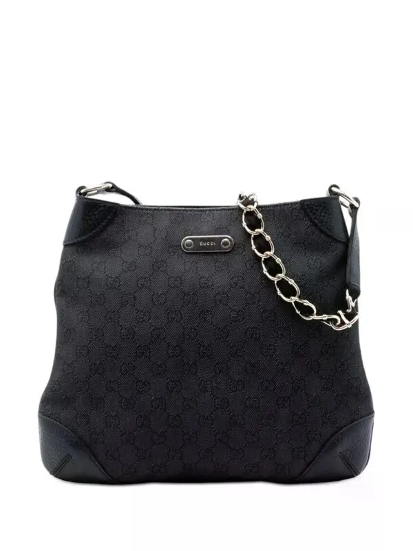 Gucci Gg Denim Chain Shoulder Bag - Black