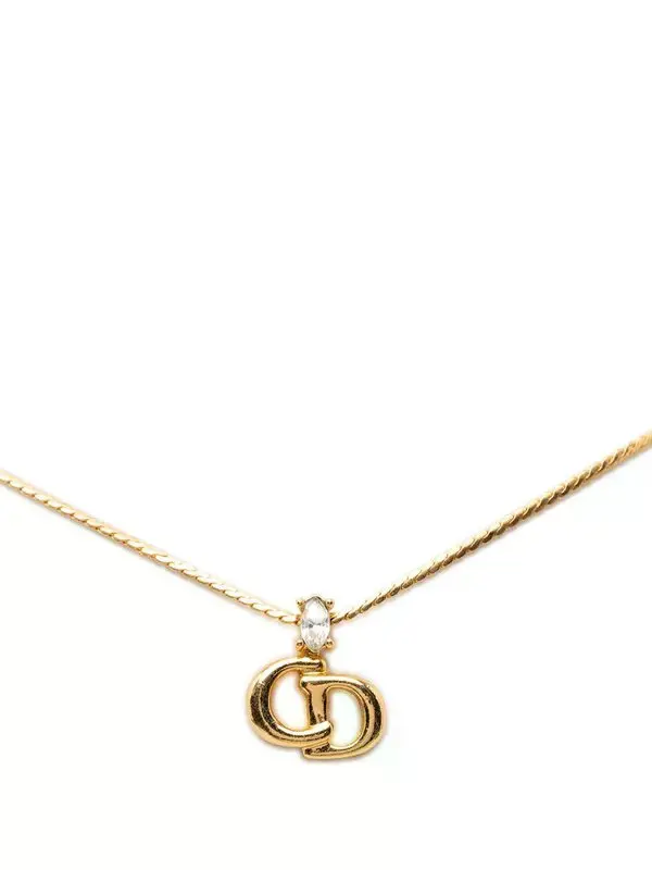 Dior 2000-2026 Plated Rhinestone Cd Pendant Necklace Costume Necklace - Gold