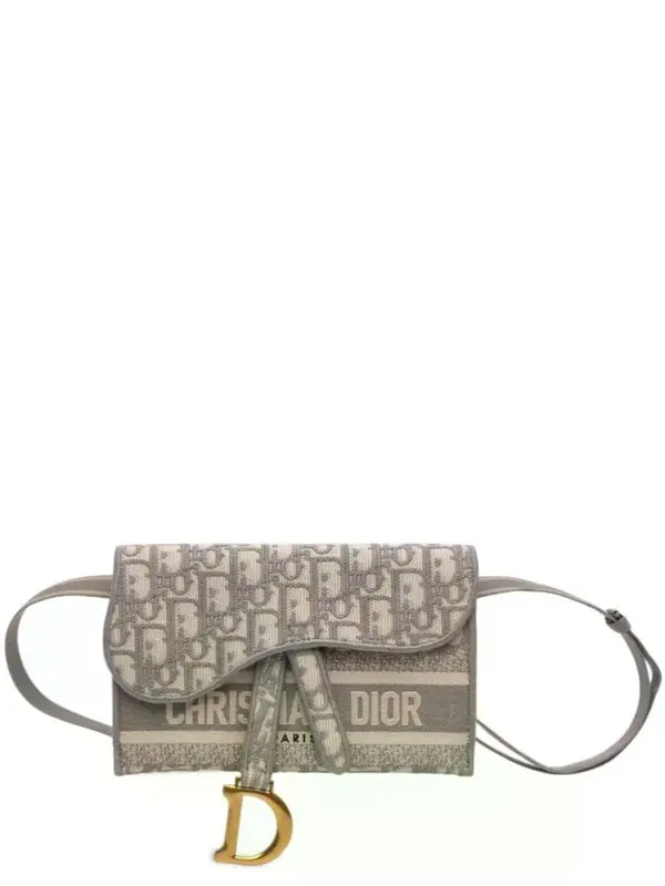 Dior Oblique Canvas Embroidered Saddle Belt Bag - Grey