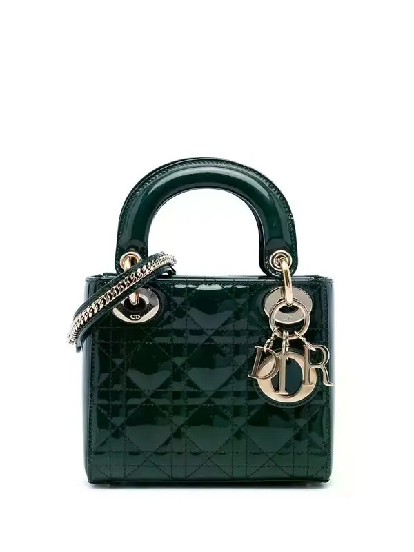 Dior 2018 Mini Patent Cannage Lady Satchel - Green