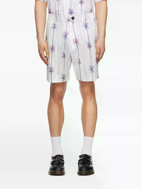 EGONLAB Floral-print Striped Shorts - White