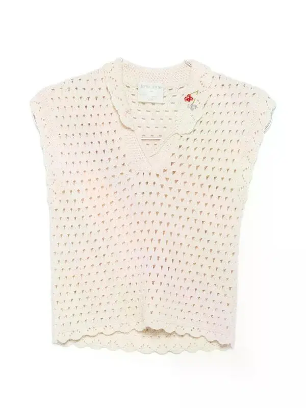 FORTE_FORTE Scalloped Crochet T-shirt - Neutrals