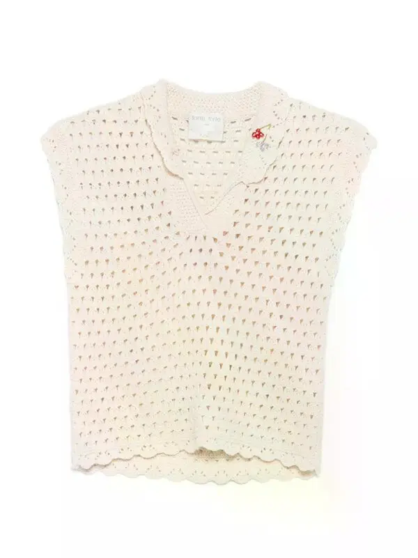 FORTE_FORTE Bead-appliqué Crochet Top - Neutrals