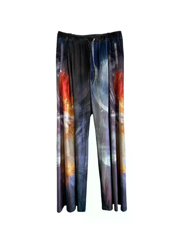 TAAKK Printed Velvet Drawstring Trousers - Blue