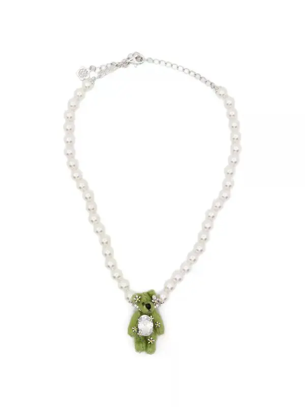 YVMIN Bear Pendant Pearl Necklace - Silver