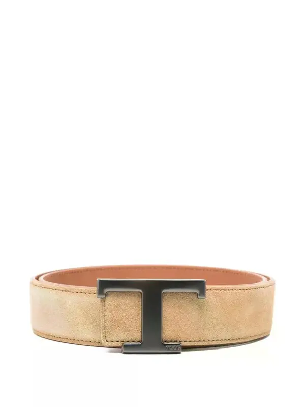 TOD'S Leather Belt With Engraved Logo Buckle - Neutrals